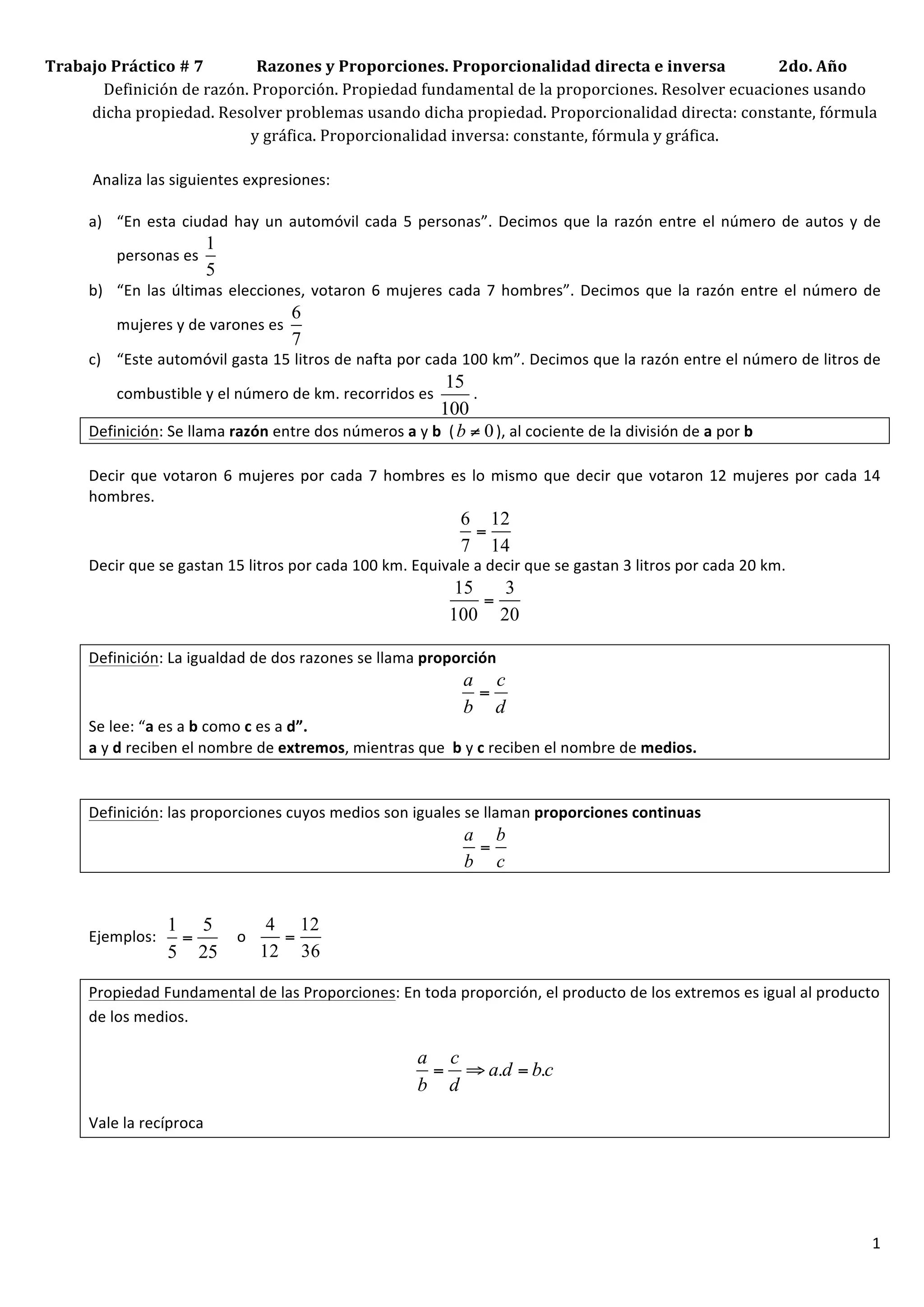 TP # 7 de Razones y Proporcionalidad Directa e Inversa. | PDF