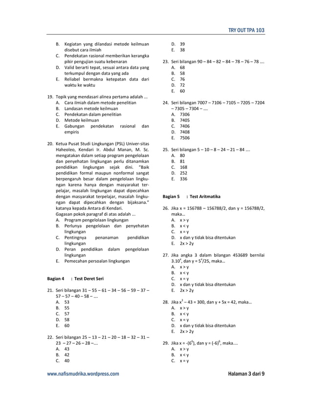 Soal Tes Potensi Akademik (TPA) | PDF