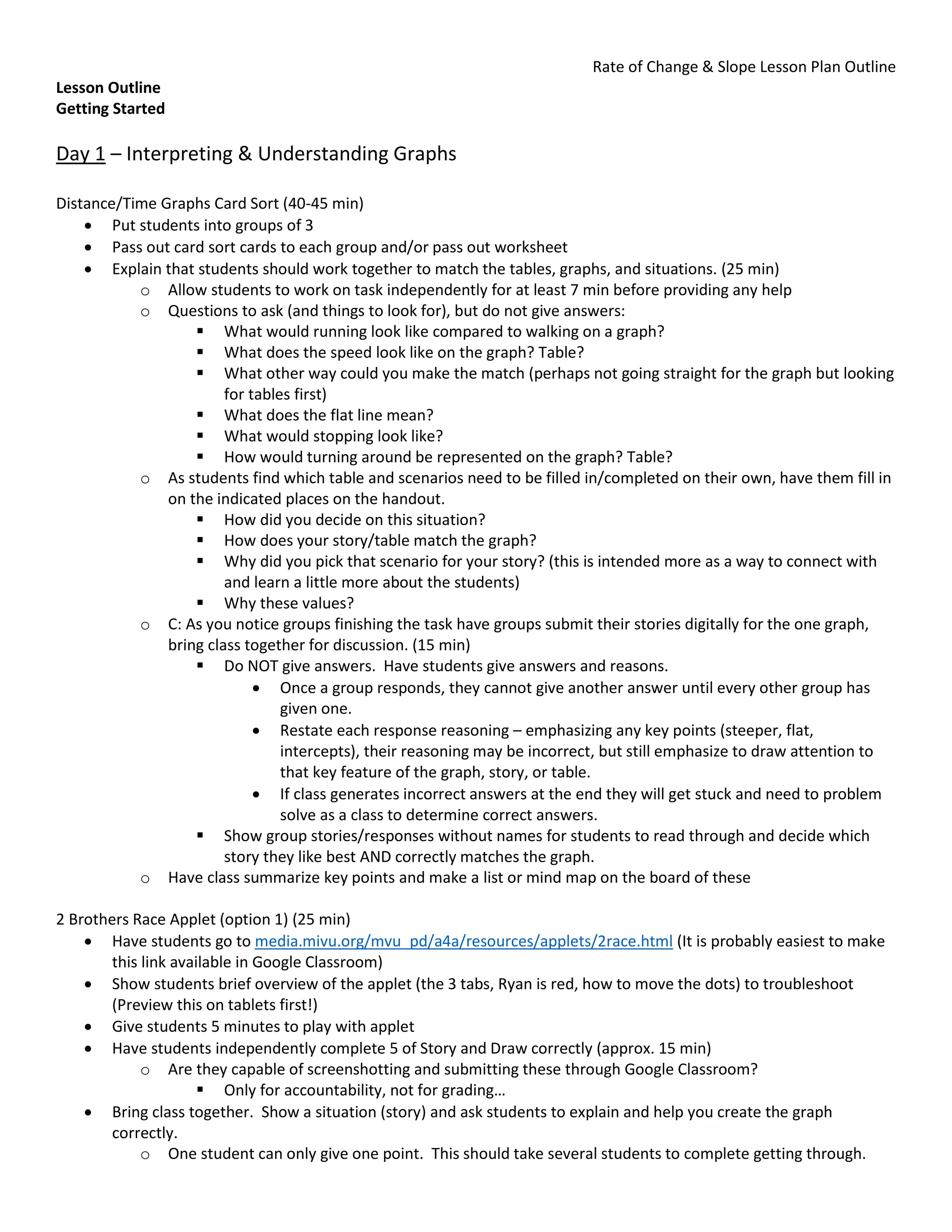 Rate of Change Lesson Plan | PDF