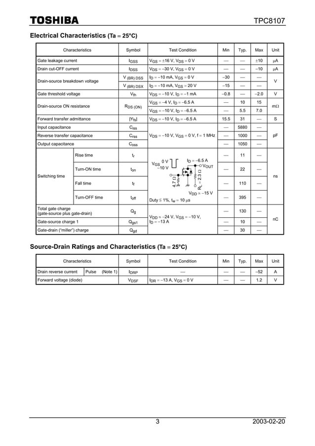 Original P-Channel Mosfet TPC8107 13A 30V SOP-8 New | PDF