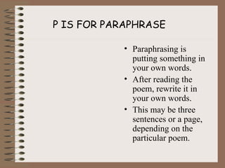 POETRY ANALYSIS -TPCASTT | PPT