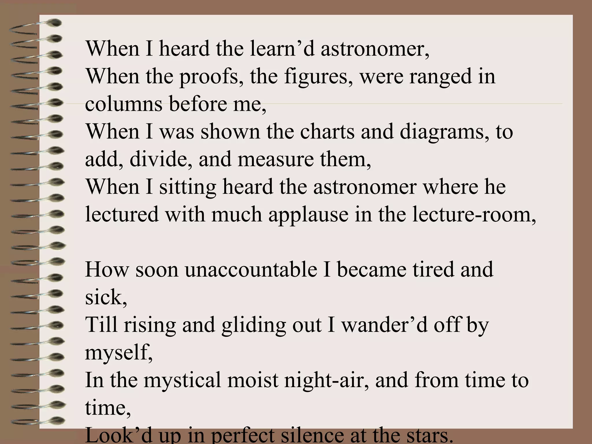 Tpcastt of learn'd astronomer | PPT