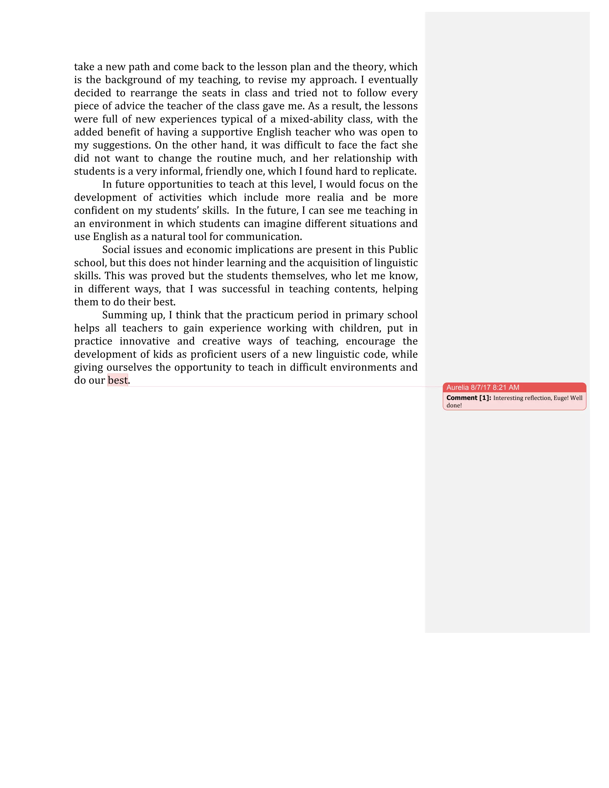 Primary Level - Final Reflections | PDF | Primary Education | Education