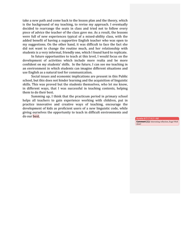 Primary Level - Final Reflections | PDF | Primary Education | Education