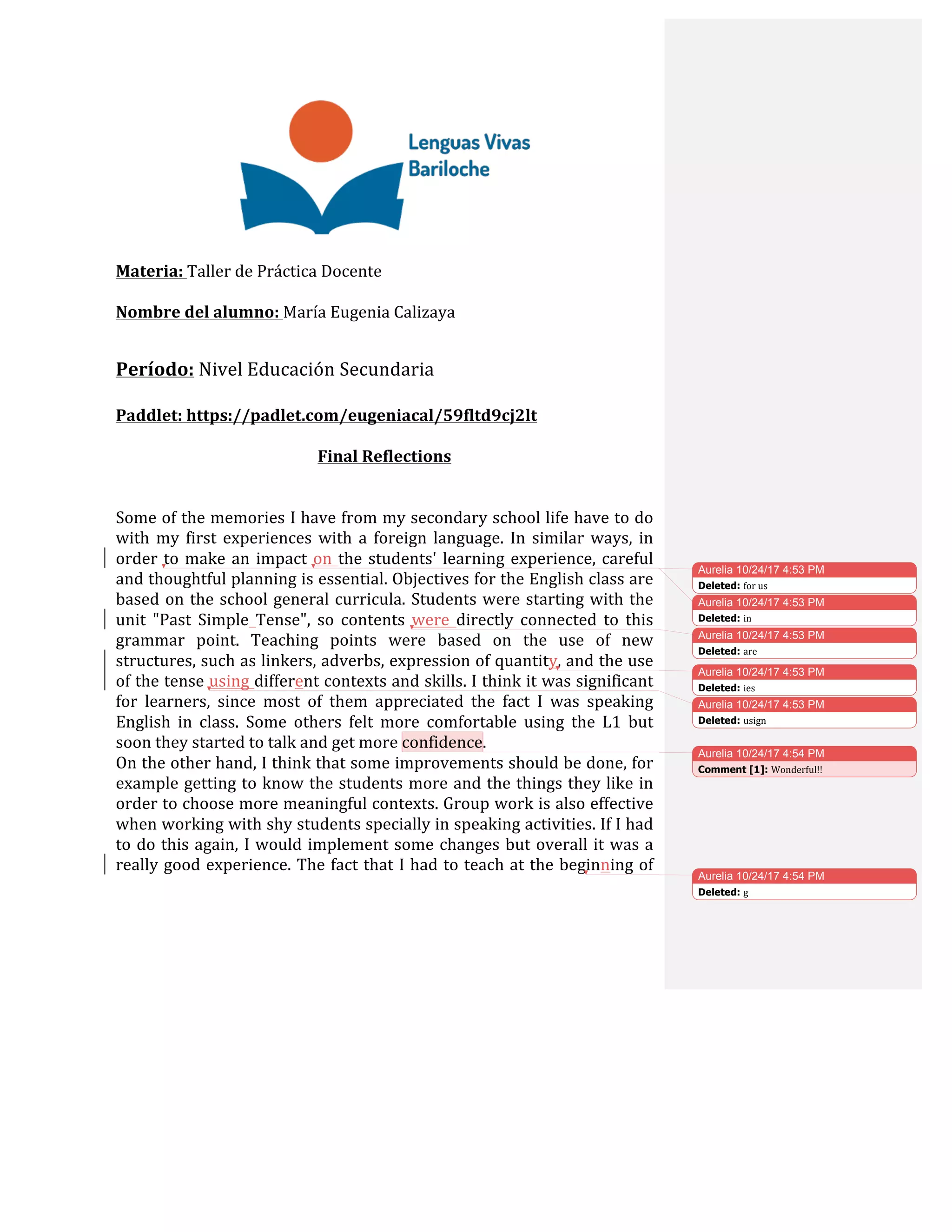 Secondary Level - Final Reflections | PDF