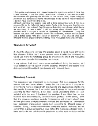 TPD Final Reflection Secondary School | DOCX