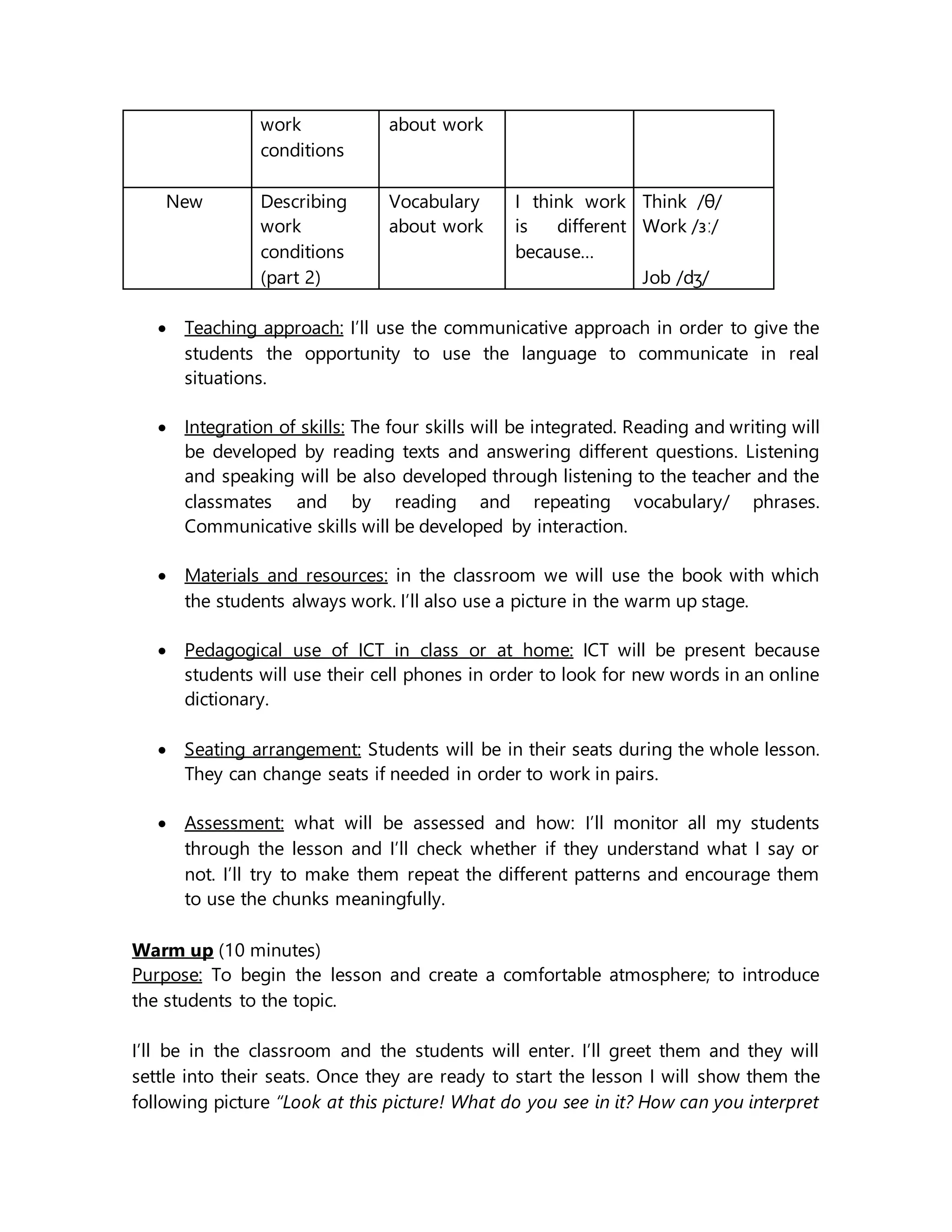 Lesson plan class 2 - secondary | DOCX