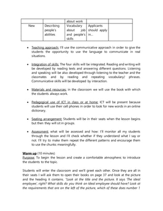 Lesson plan class 4 - secondary | DOCX