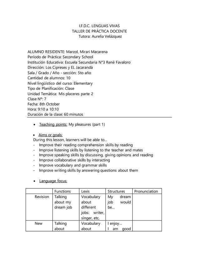 Lesson plan class 7 - secondary | PDF
