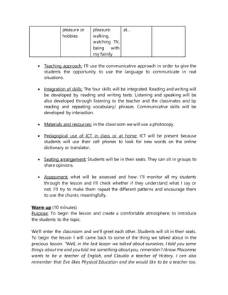 Lesson plan class 7 - secondary | DOCX | Education