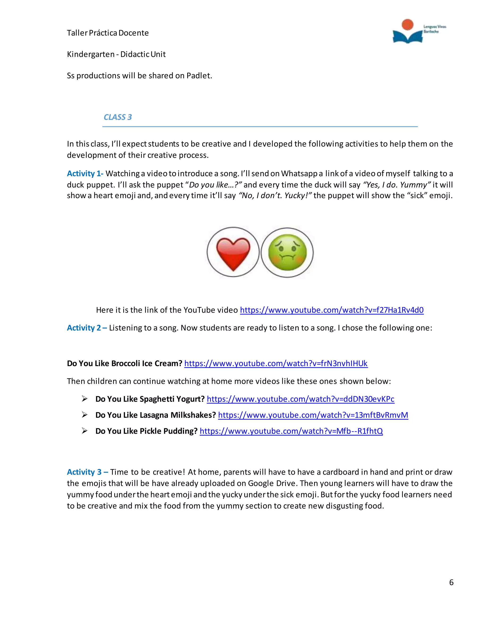 Mock didactic unit - Kindergarten | PDF