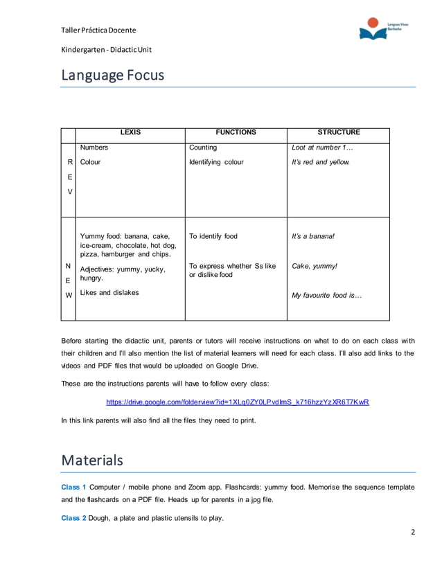 Mock didactic unit - Kindergarten | PDF