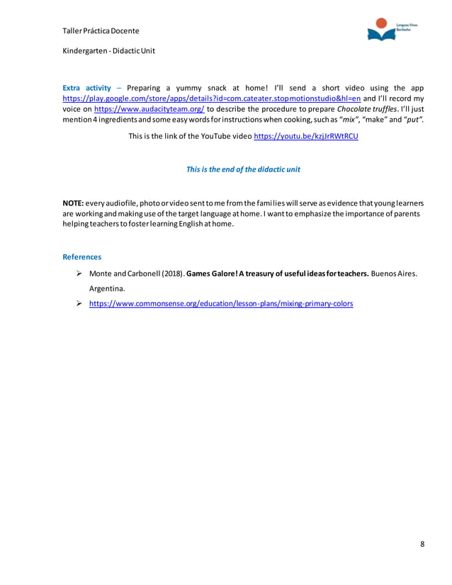 Mock didactic unit - Kindergarten | PDF