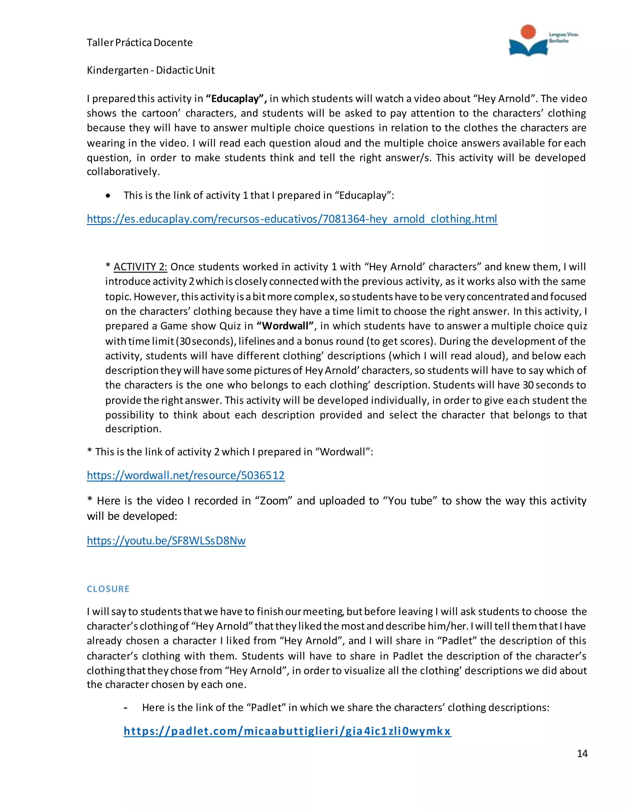 TPD - Primary Lesson Plans - Didactic Unit - Buttiglieri Micaela | DOCX