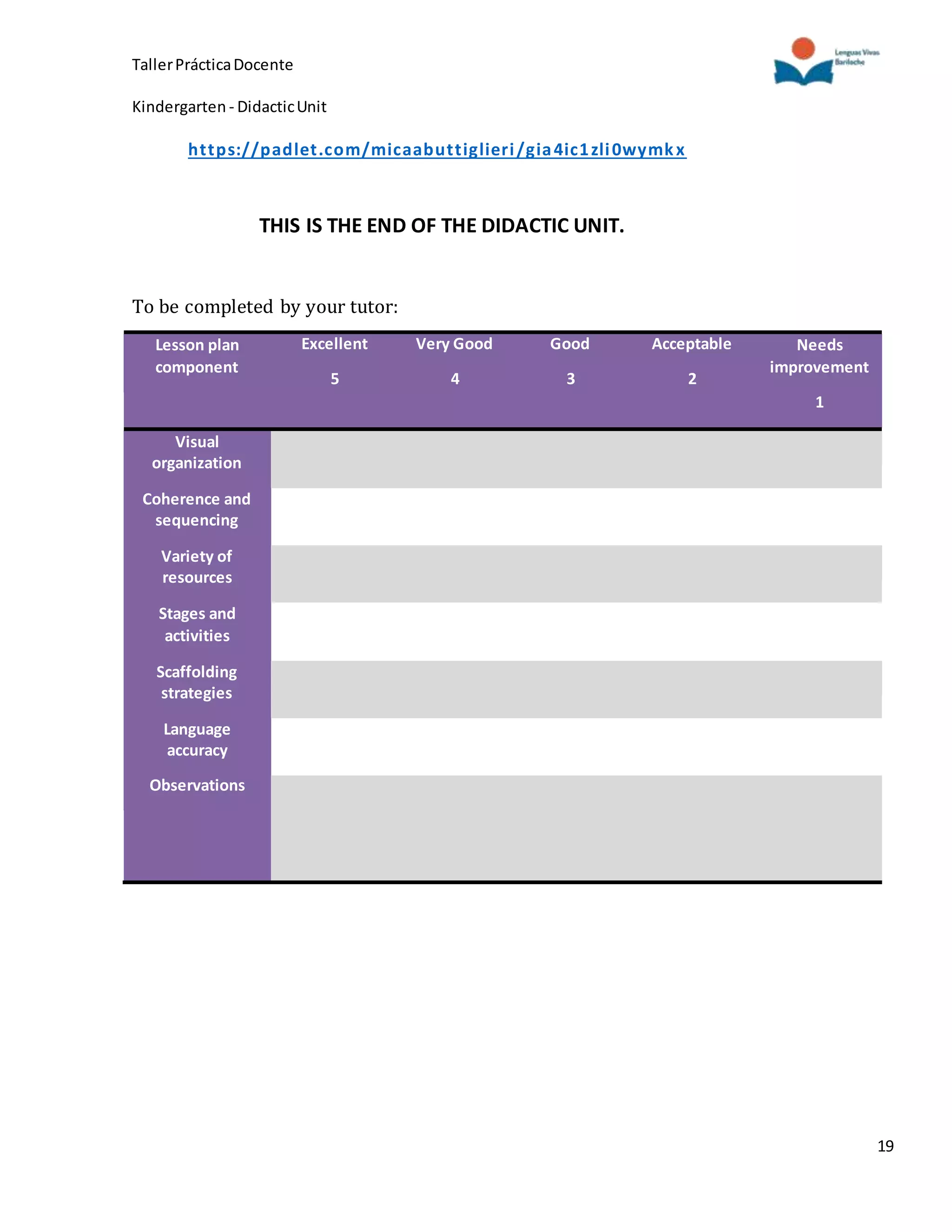 TPD - Primary Lesson Plans - Didactic Unit - Buttiglieri Micaela | DOCX