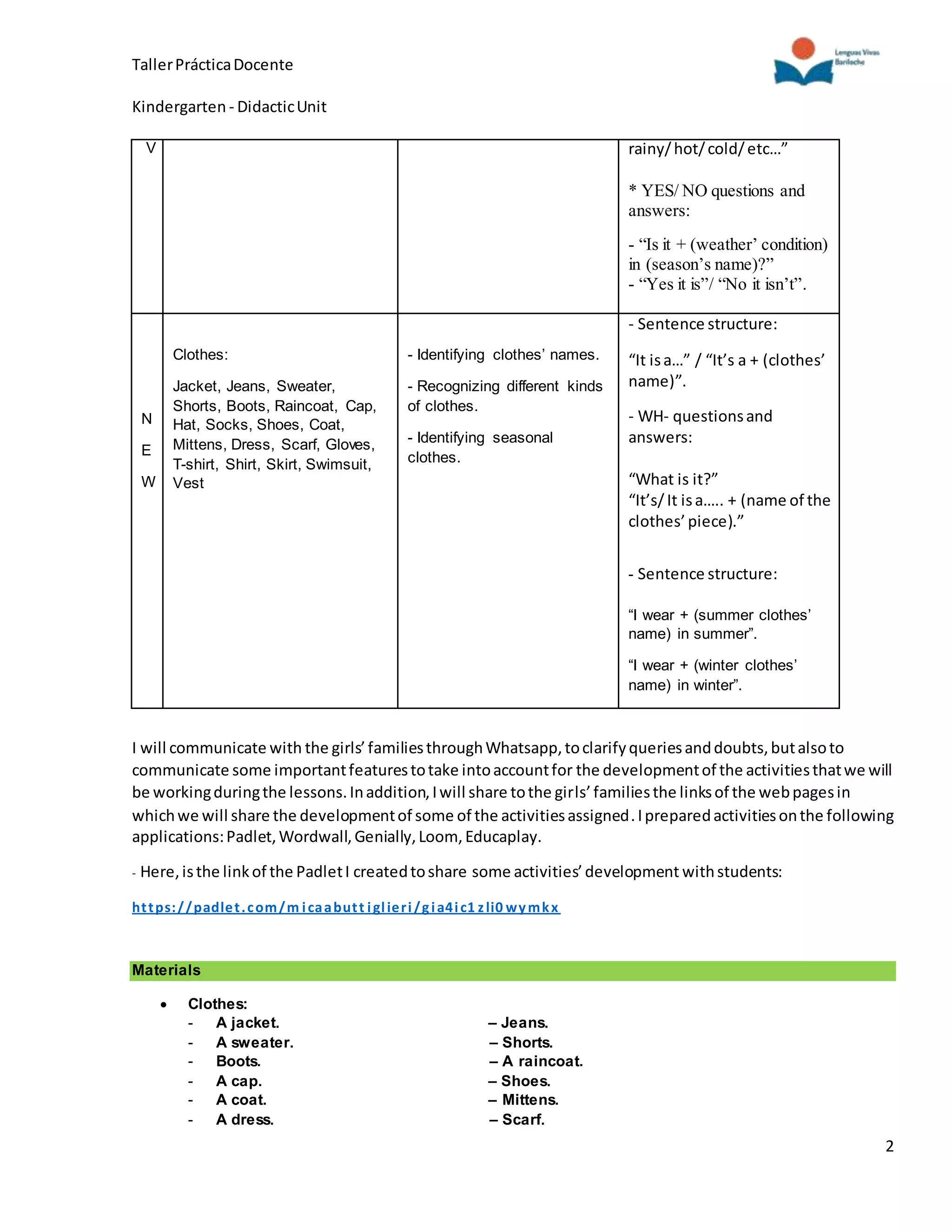 TPD - Primary Lesson Plans - Didactic Unit - Buttiglieri Micaela | DOCX