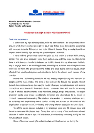 Tpd roman - reflection on the high school practicum period | PDF
