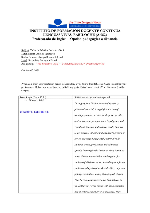 Tpd2018 assignment reflection cycle on secondary-arroyo | PDF