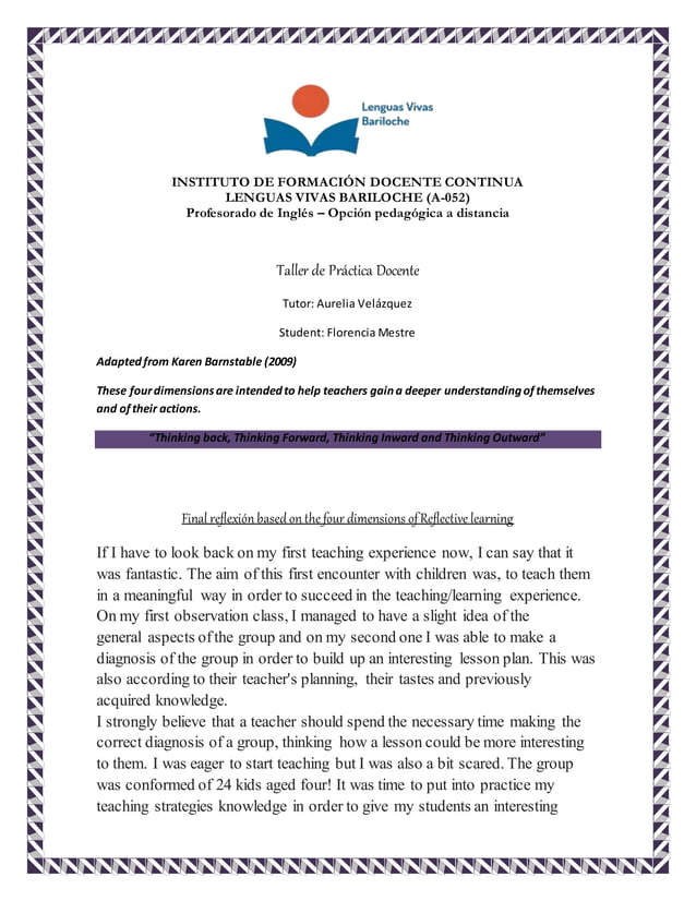 Tpd final reflexion initiallevel fourdimensions mestreflorencia (1) | PDF