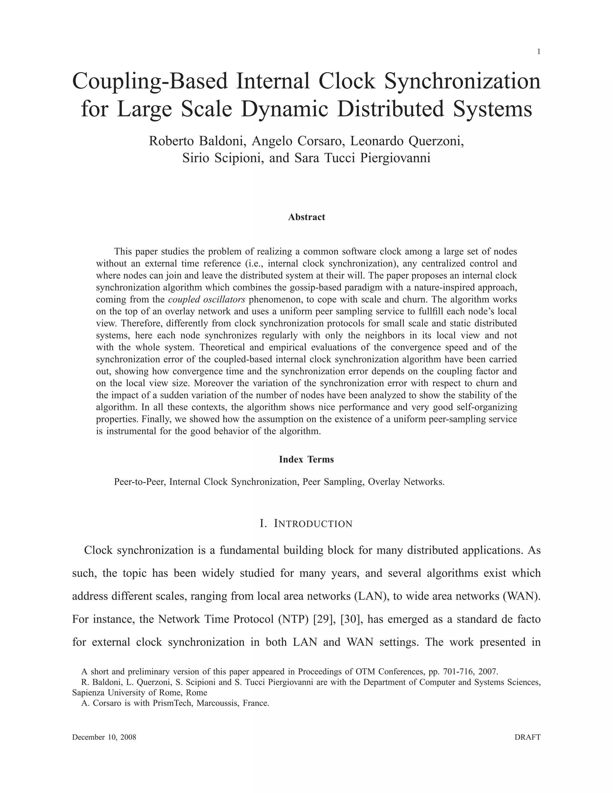 Coupling Based Internal Clock Synchronization For Large Scale Dynamic