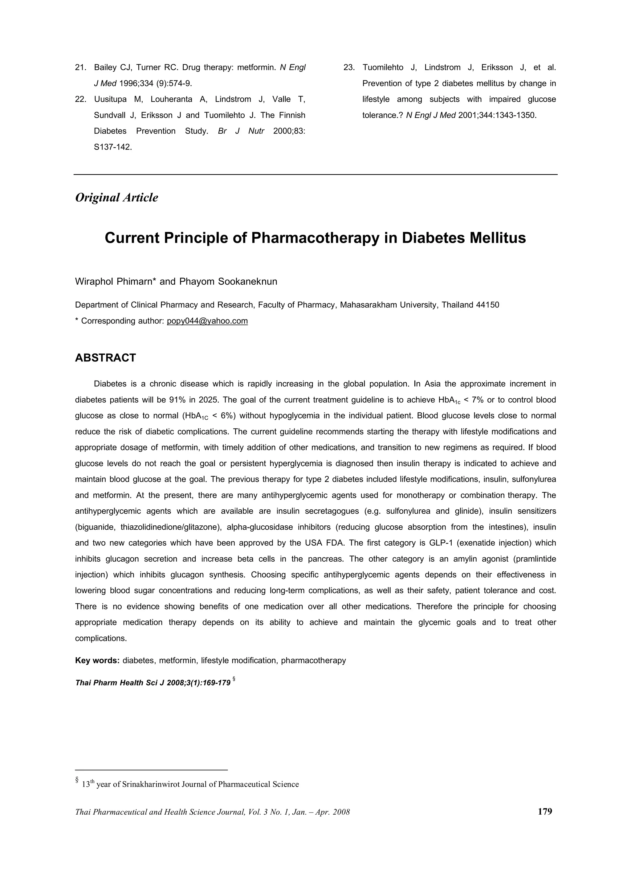 Current Pharmacotherapy in Diabetes | PDF