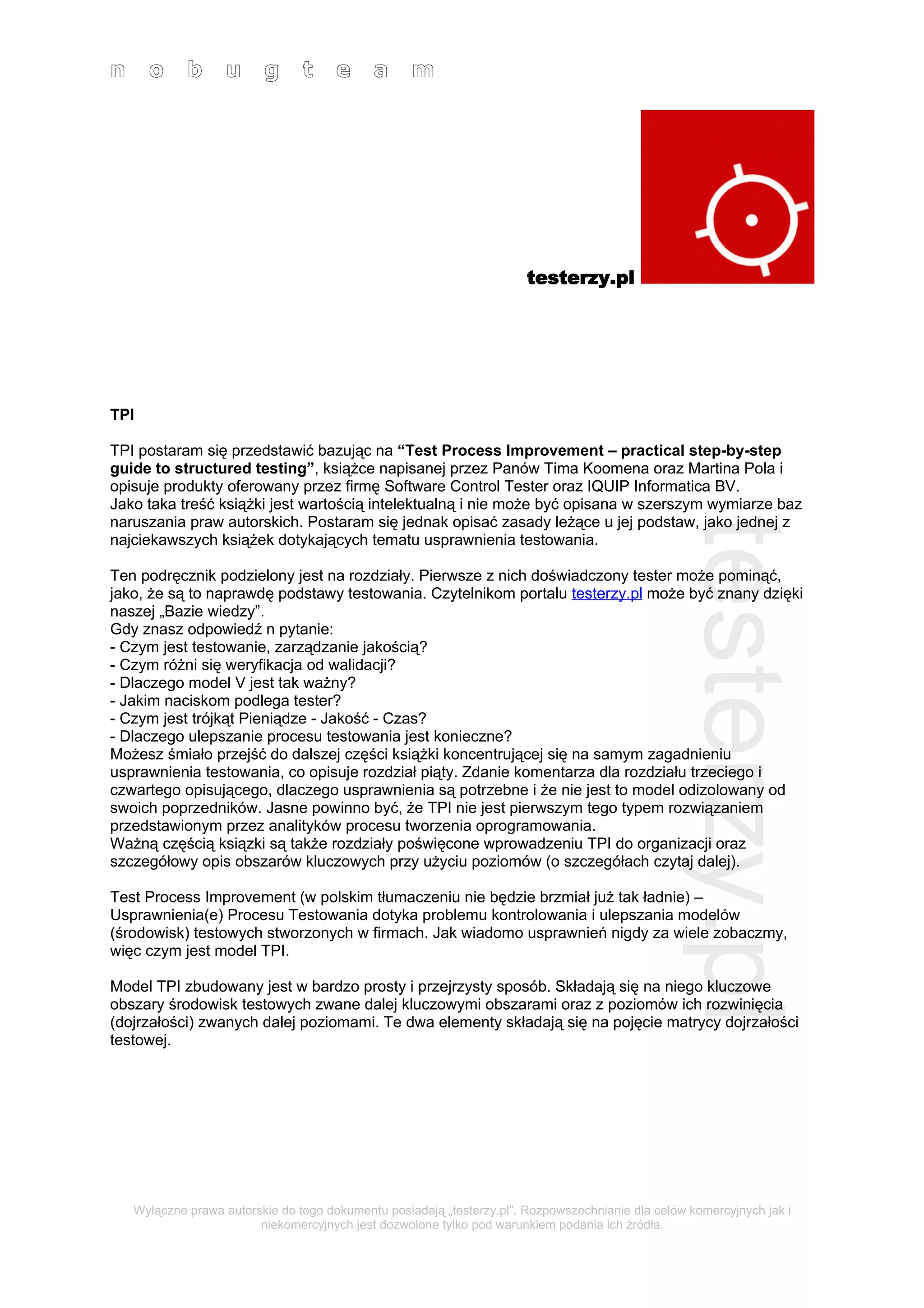 TPI - Test Process Improvement | PDF