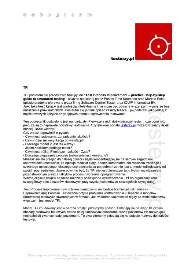 TPI - Test Process Improvement | PDF TPI - Test Process Improvement | PDF