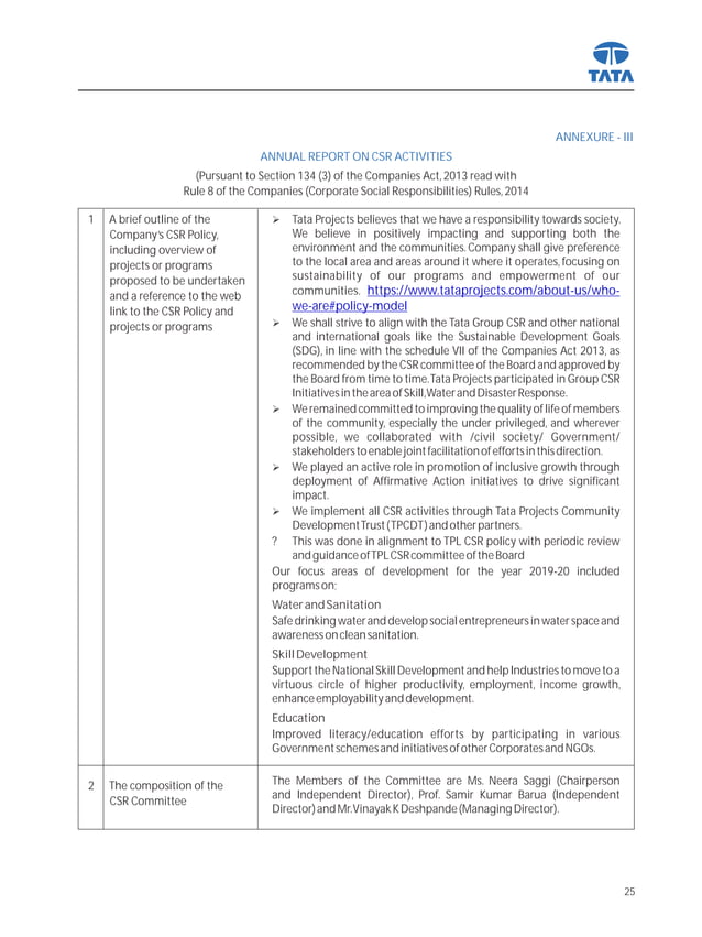 TATA PROJECT LTD. ANNUAL REPORT 2019-2020 | PDF | Business Accounting ...