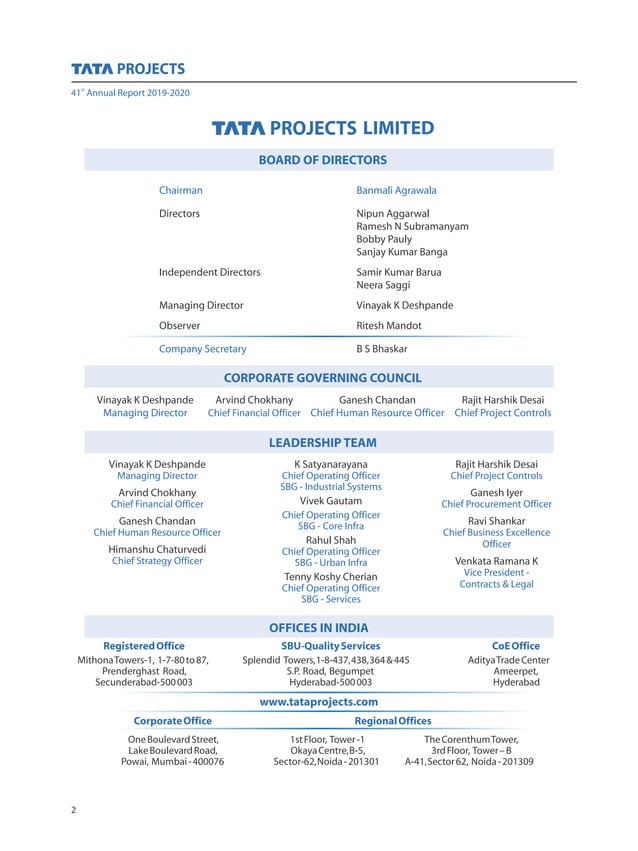 TATA PROJECT LTD. ANNUAL REPORT 2019-2020 | PDF | Business Accounting ...