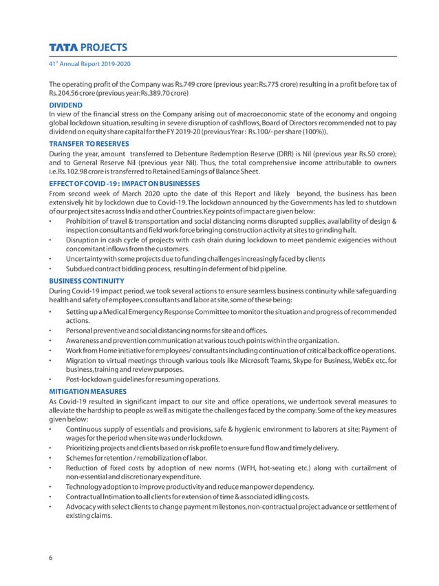 TATA PROJECT LTD. ANNUAL REPORT 2019-2020 | PDF | Business Accounting ...