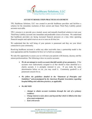 Account Resolution Practices Statement | PDF