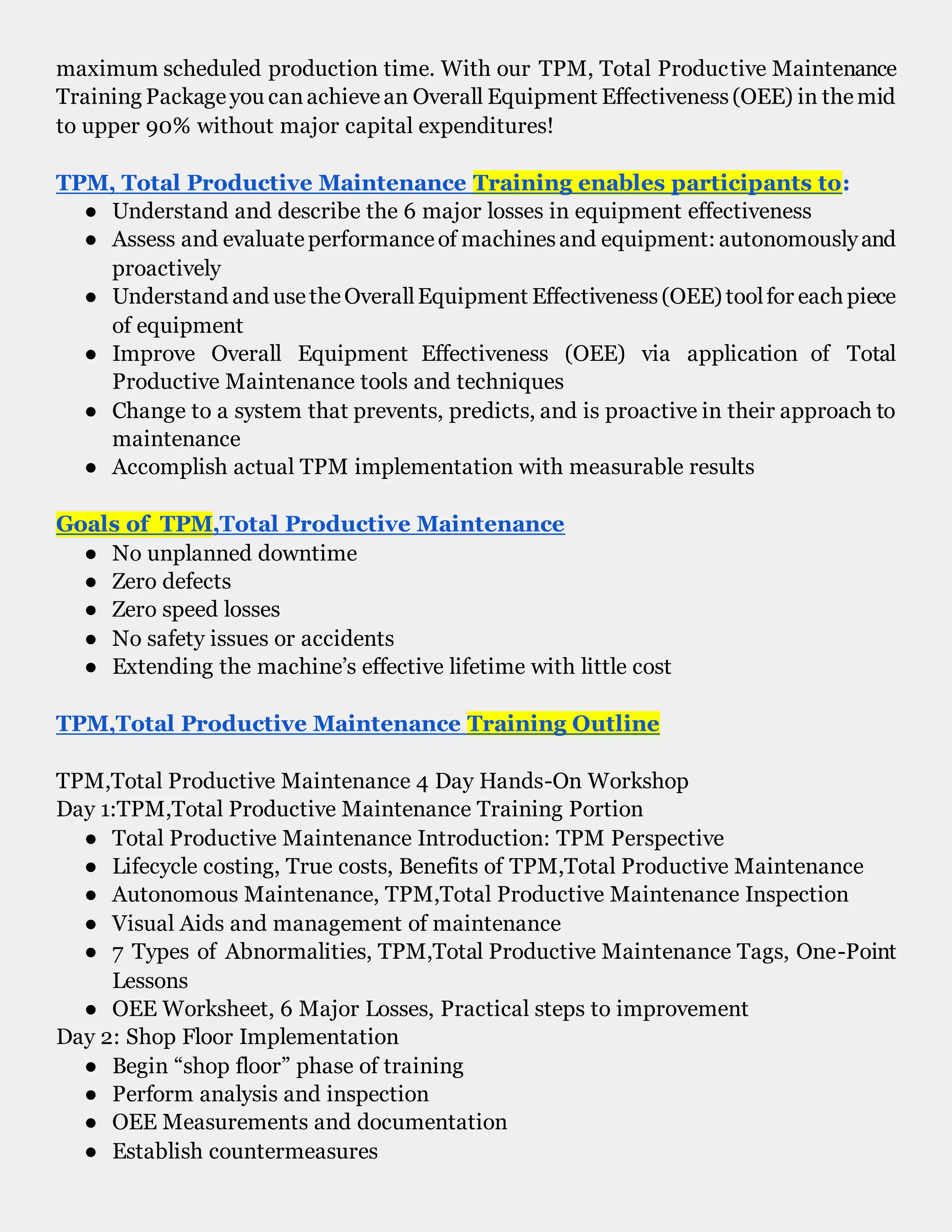 Total Productive Maintenance | TPM Training | PDF