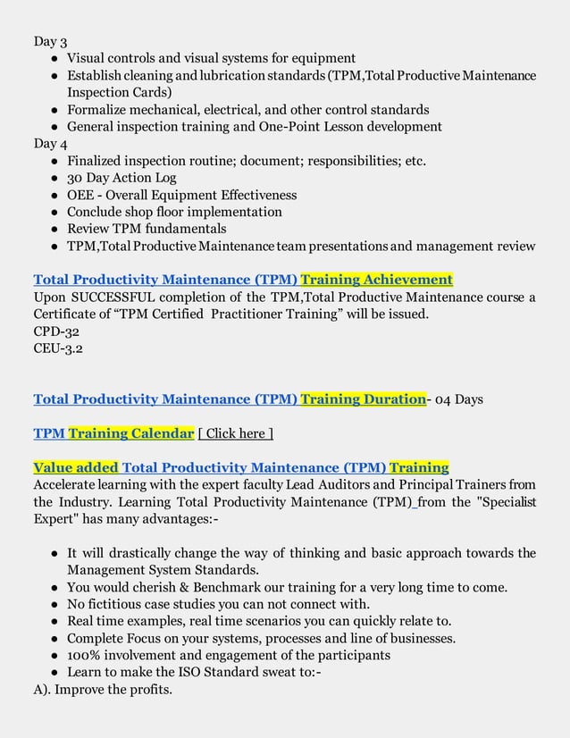 Total Productive Maintenance | TPM Training | DOCX | Business ...