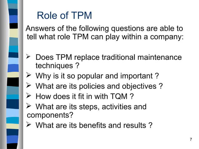 Tpm principles and concepts | PPT | Business | Business and Finance