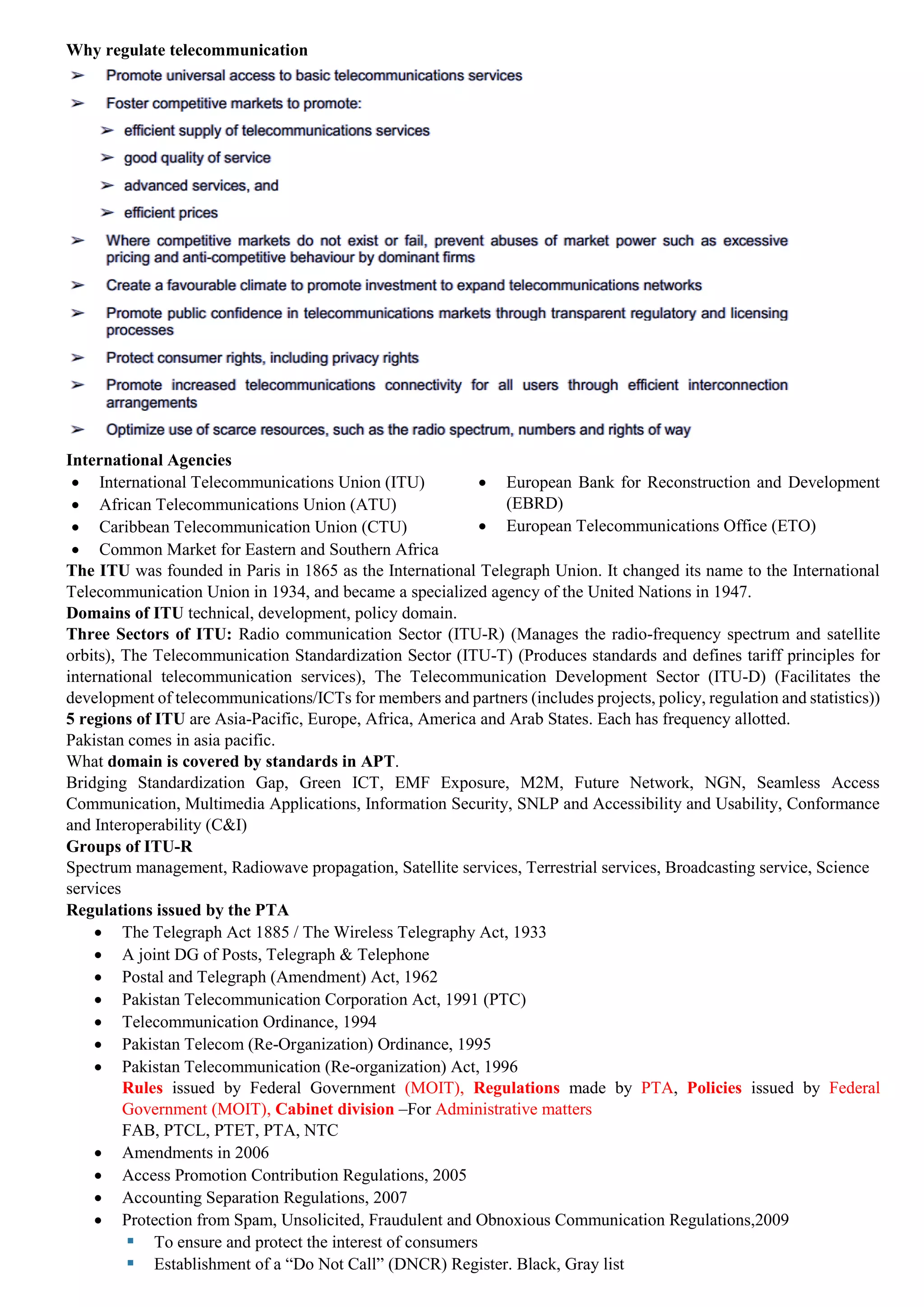 Telecommunications Policies Standards and Regulations Notes | PDF