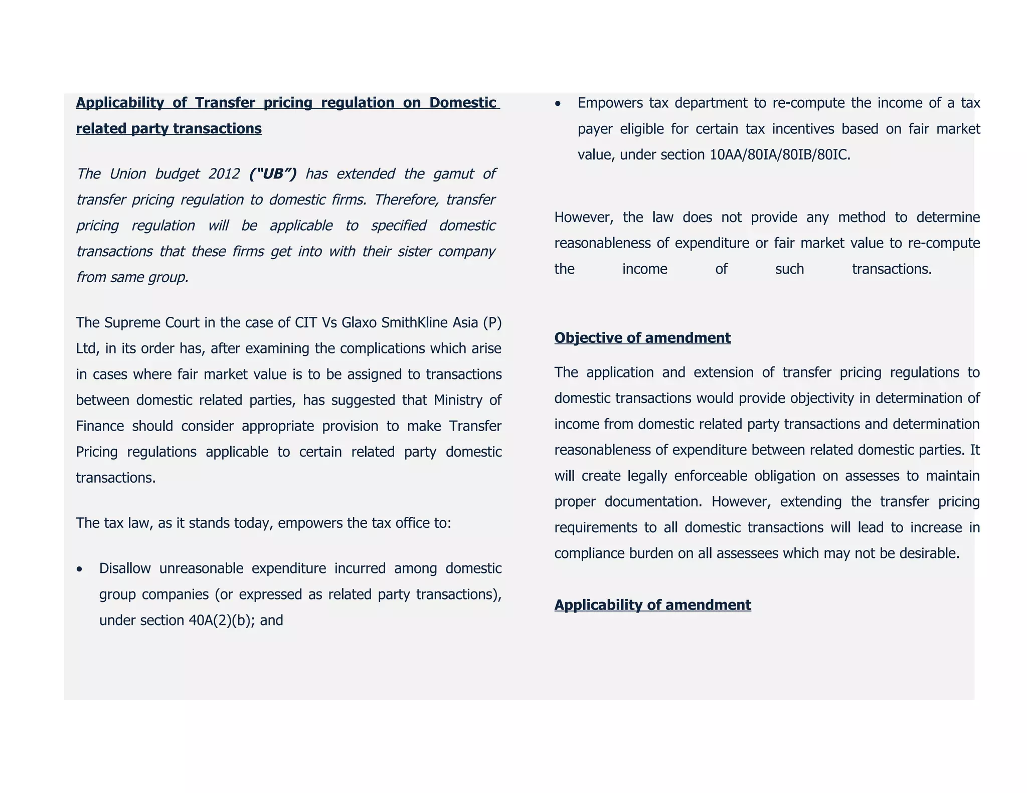 Transfer Pricing on domestic transactions | DOC