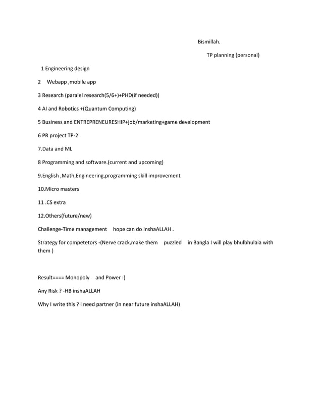 TP plan(personal) | PDF