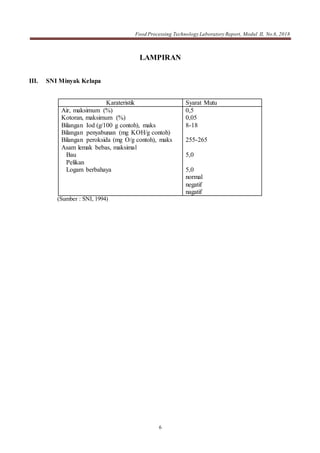Laporan Praktikum TPP Materi 2 Minyak Kelapa - UNPAS | DOCX
