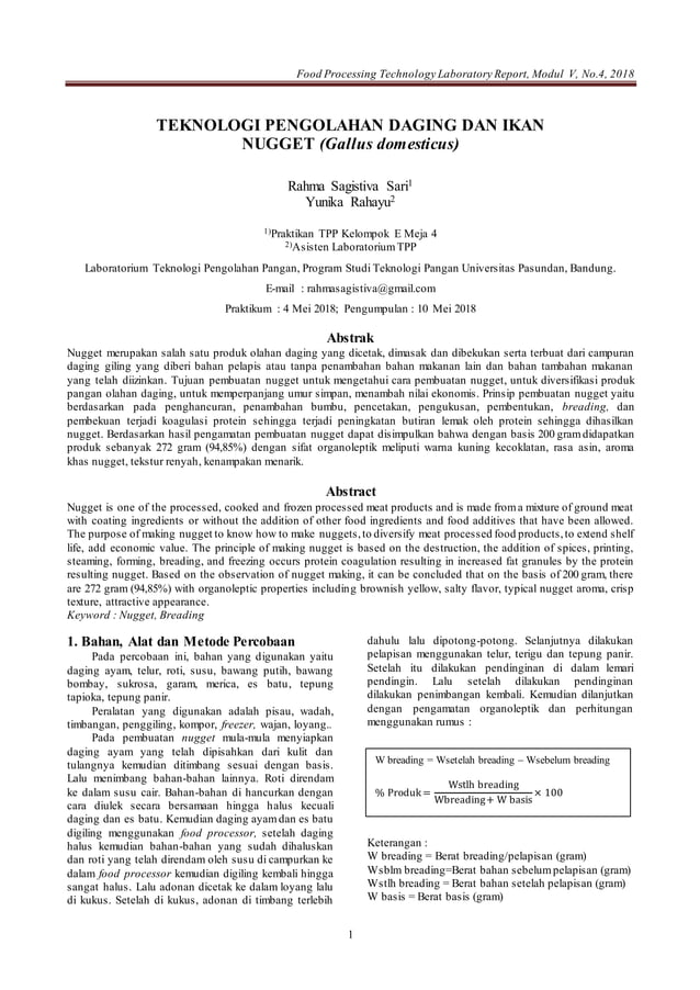 Laporan Praktikum TPP Nugget - UNPAS | DOCX