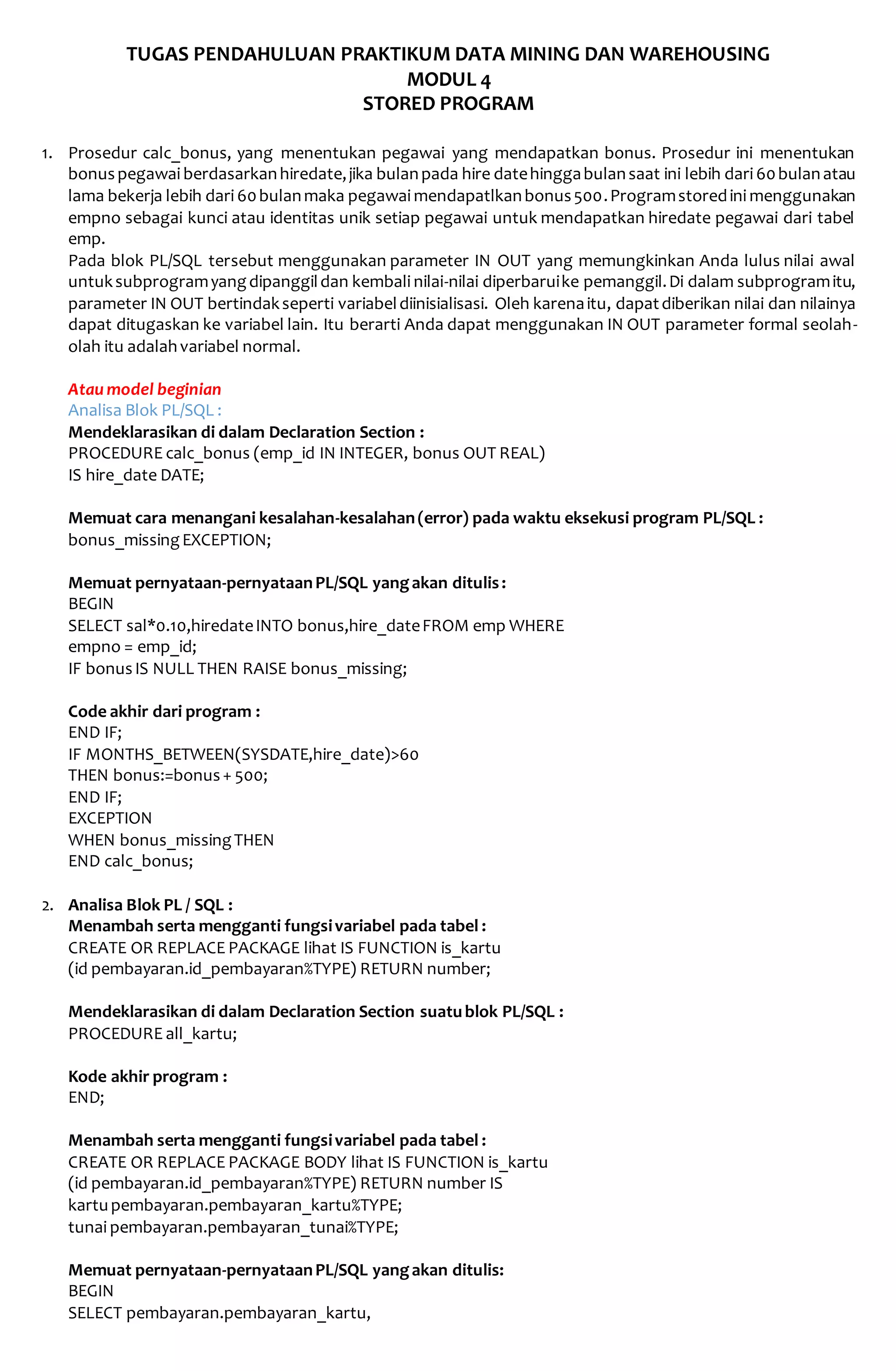 Tugas Pendahuluan Praktikum Data Mining Dan Warehousing Modul 4 | PDF Tugas Pendahuluan Praktikum Data Mining Dan Warehousing Modul 4 | PDF