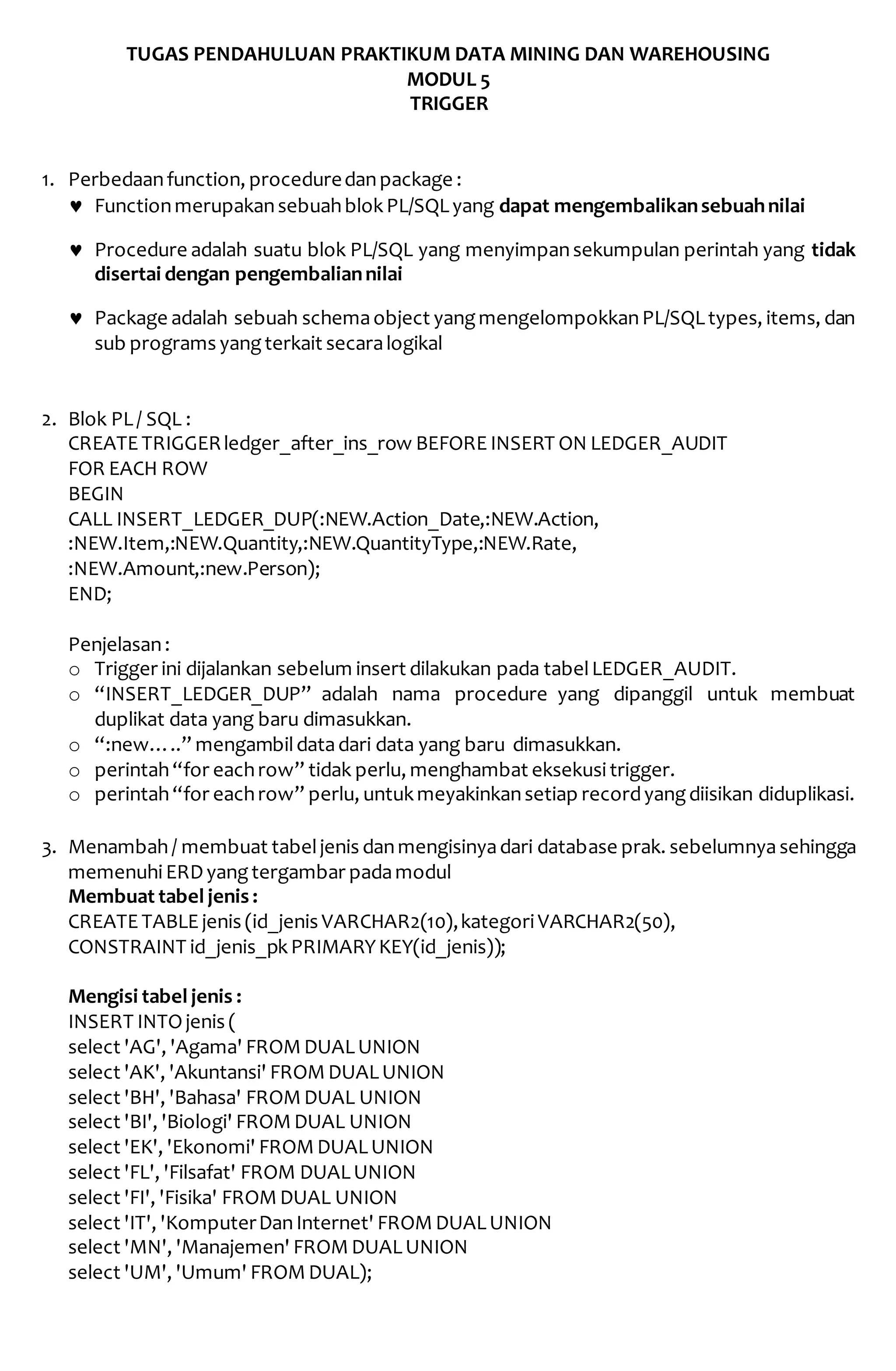 Tugas Pendahuluan Praktikum Data Mining Dan Warehousing Modul 5 | DOCX