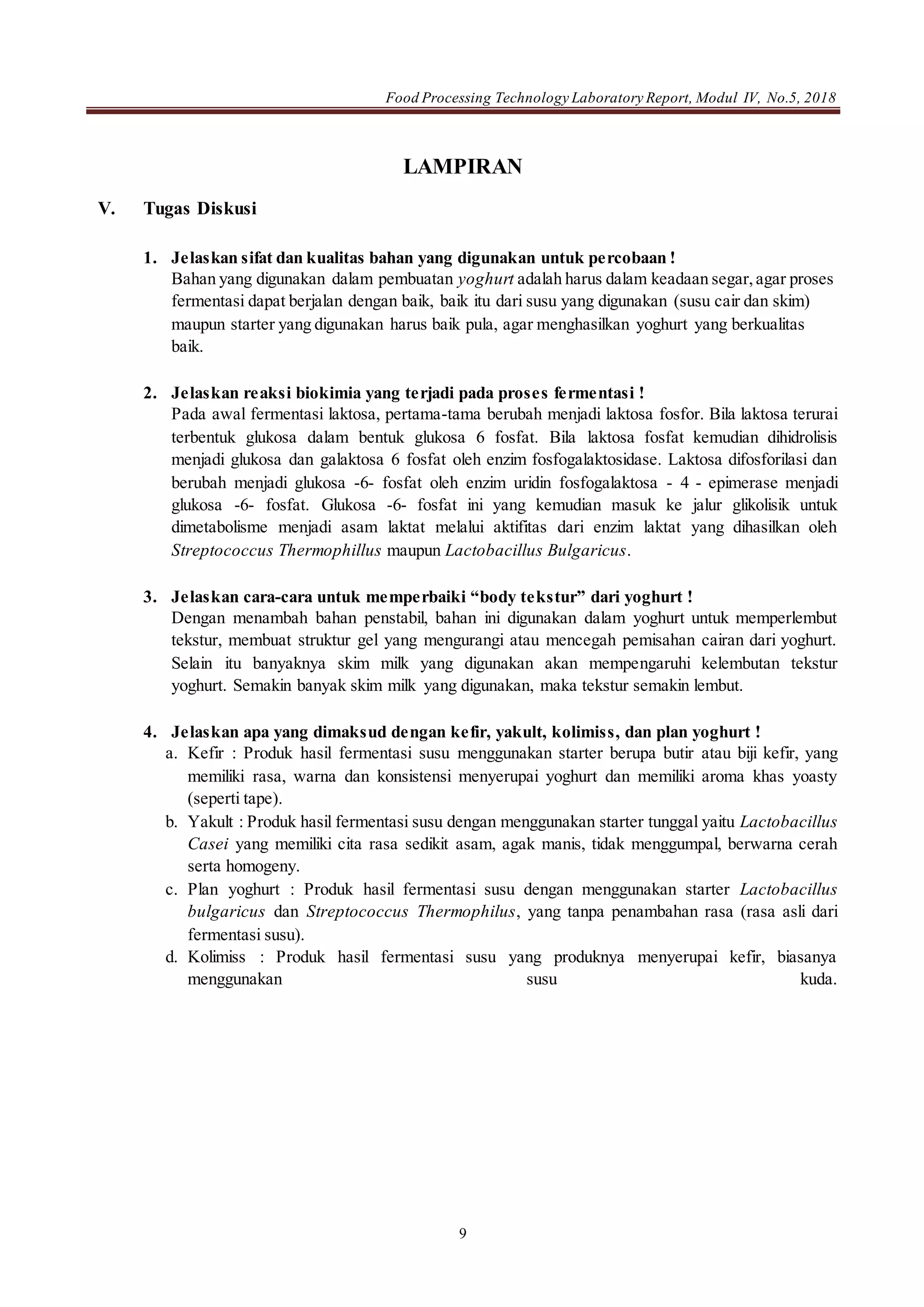 Laporan Praktikum TPP Materi 4 Yoghurt - UNPAS | DOCX