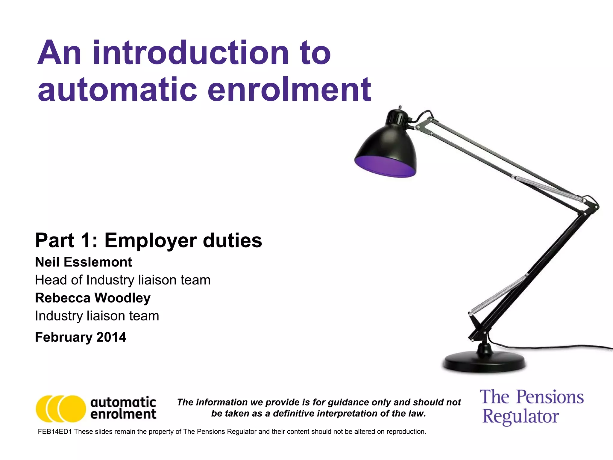 Auto Enrolment: Part one: Employer duties | PPT