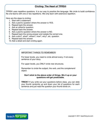 TPRS® Beginning Workshop 2012 Handout | PDF