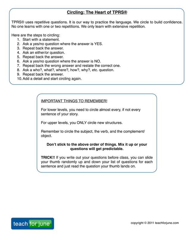 TPRS® Beginning Workshop 2012 Handout | PDF