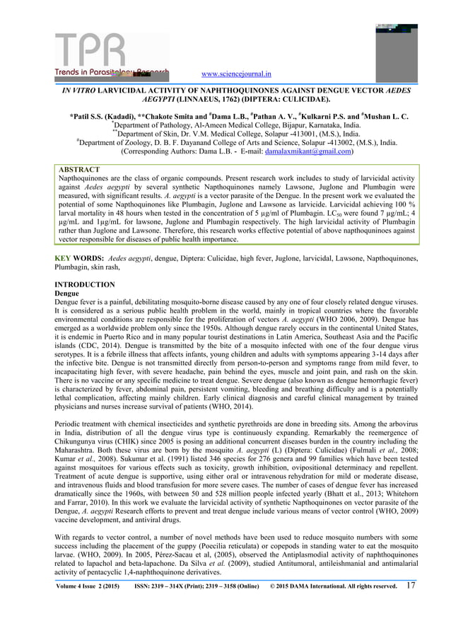 NAPHTHOQUINONES , LARVICIDAL ACTIVITY, AEDES | PDF