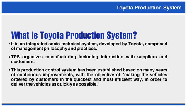 TOYOTA PRODUCTION SYSTEM (TPS) PRESENTATION | PDF