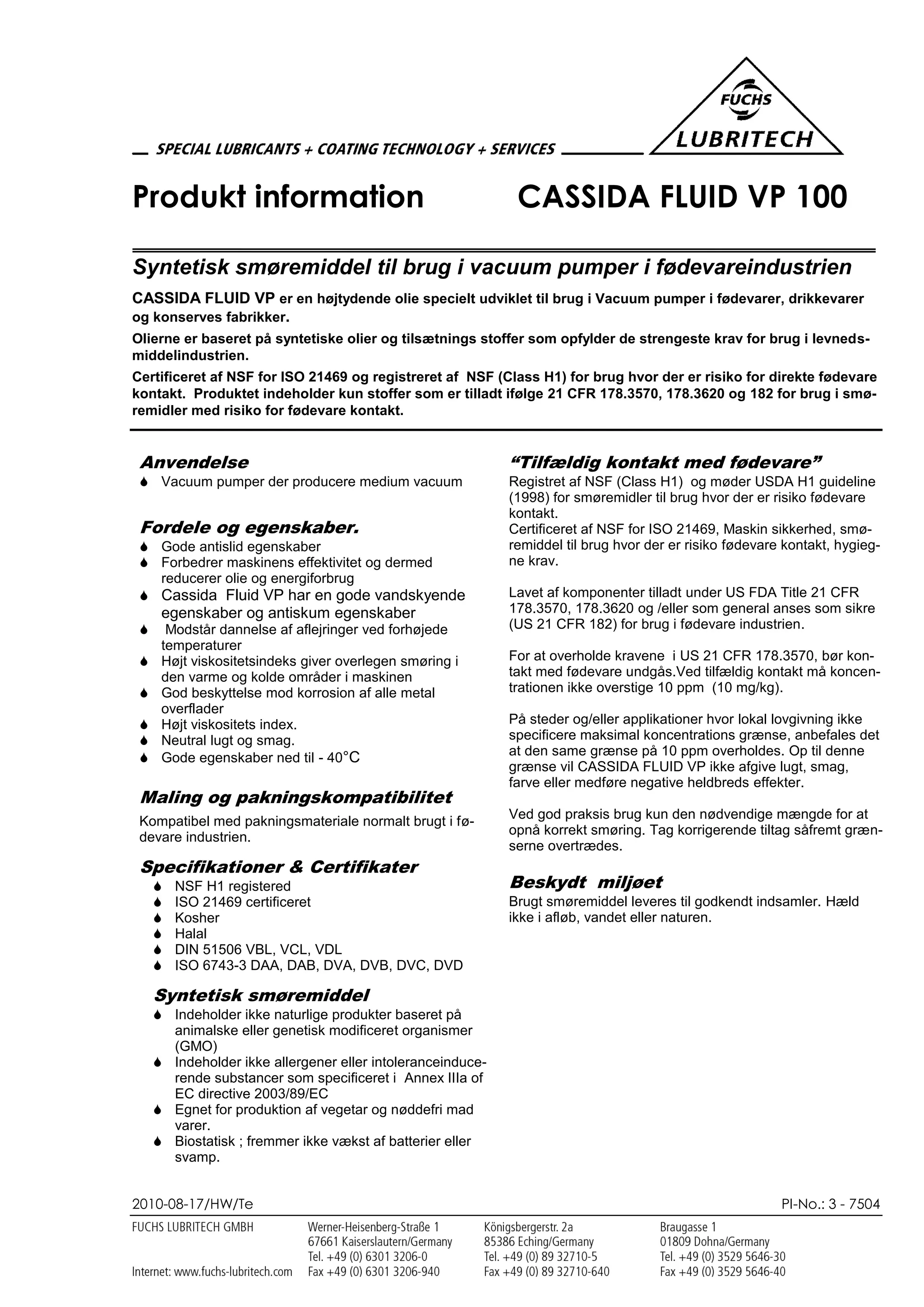 Tds cassida fluid vp 100 dk | PDF