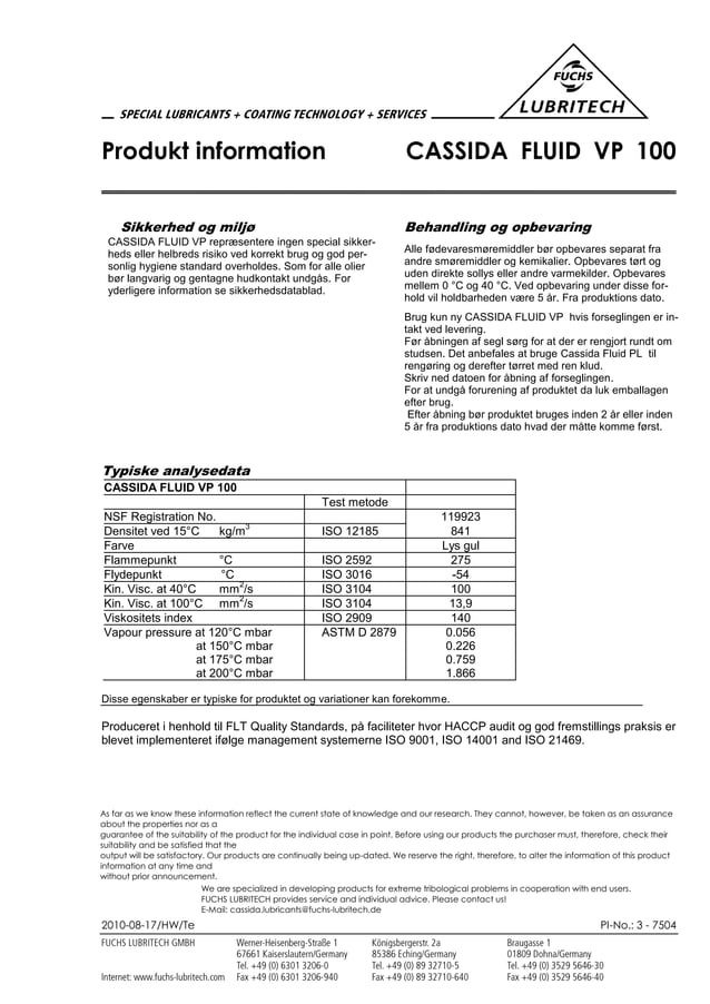 Tds cassida fluid vp 100 dk | PDF