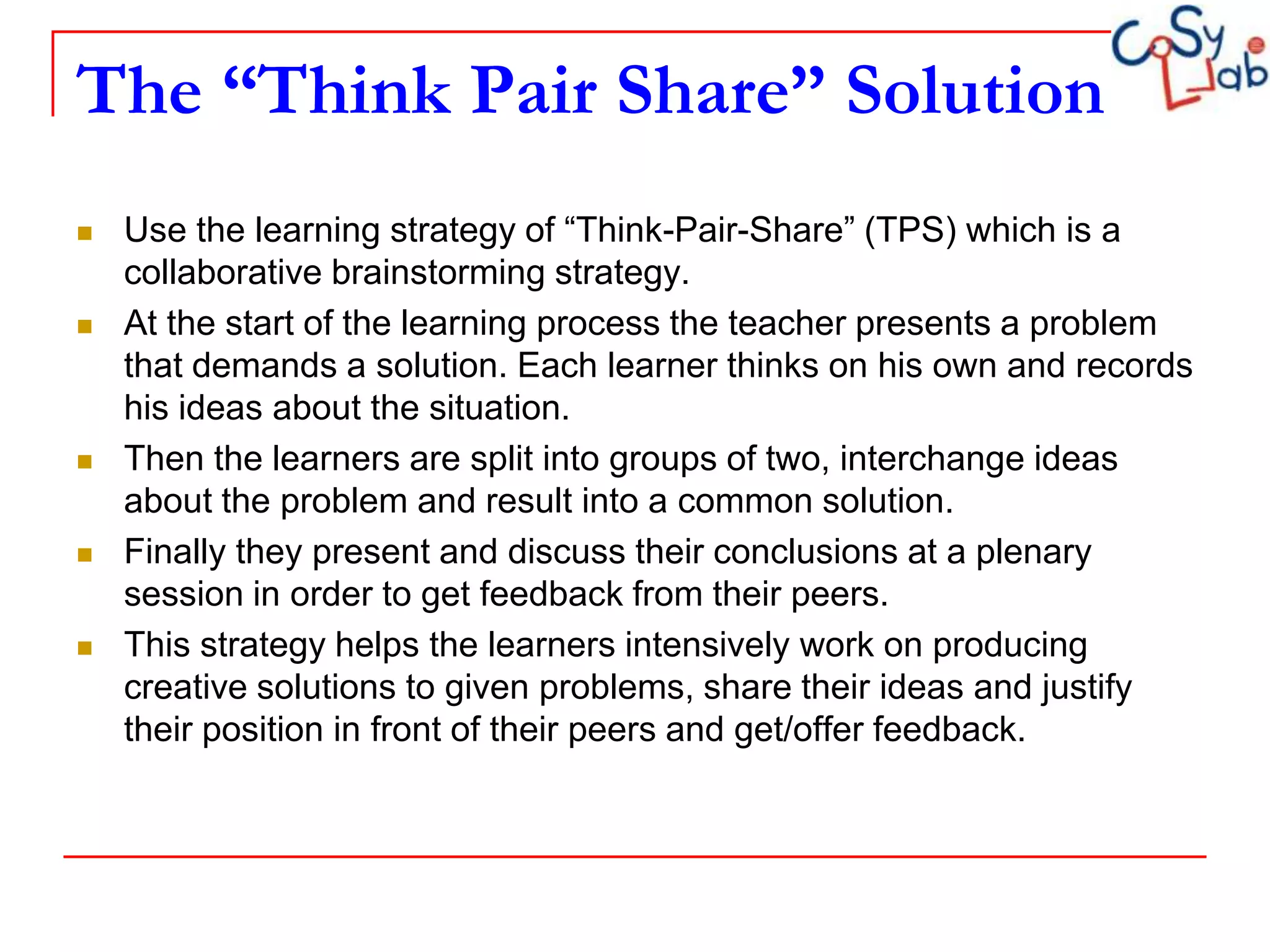 ThinkPairShare learning strategy | PPTX